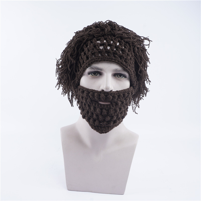 Men's Beard Hat Barbarian Looter Knit Crochet Beanie Cap Moustache ...