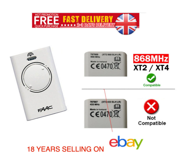 FAAC XT2 868Mhz Key Fob REMOTE CONTROL COPY | Grelly UK