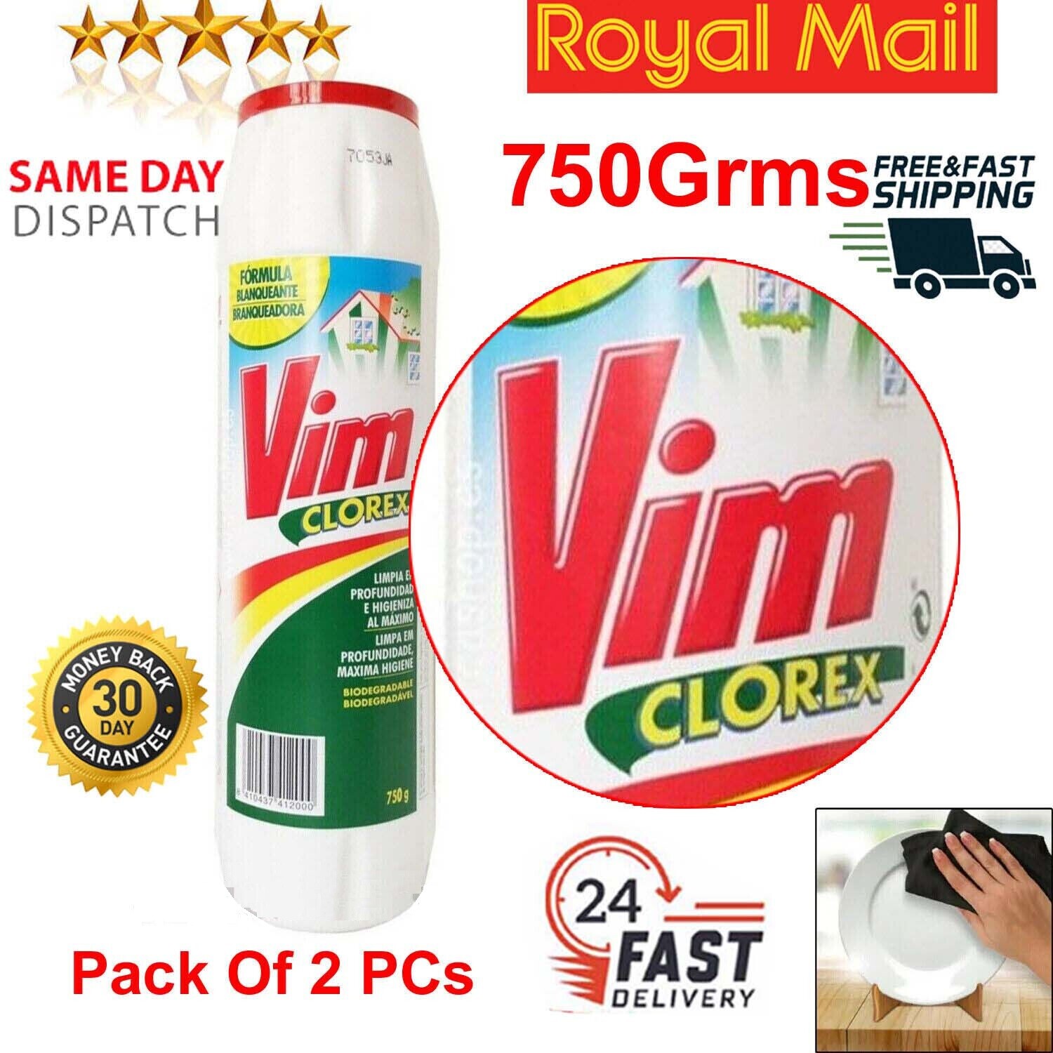 750Grms Vim Cloerx Classic Scourer Extra Whitening Powder Removes Stain ...
