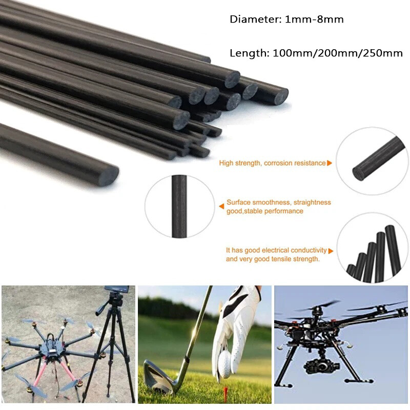 Model airplane carbon fiber round rod CFRP Stick bar CF Solids kite ...