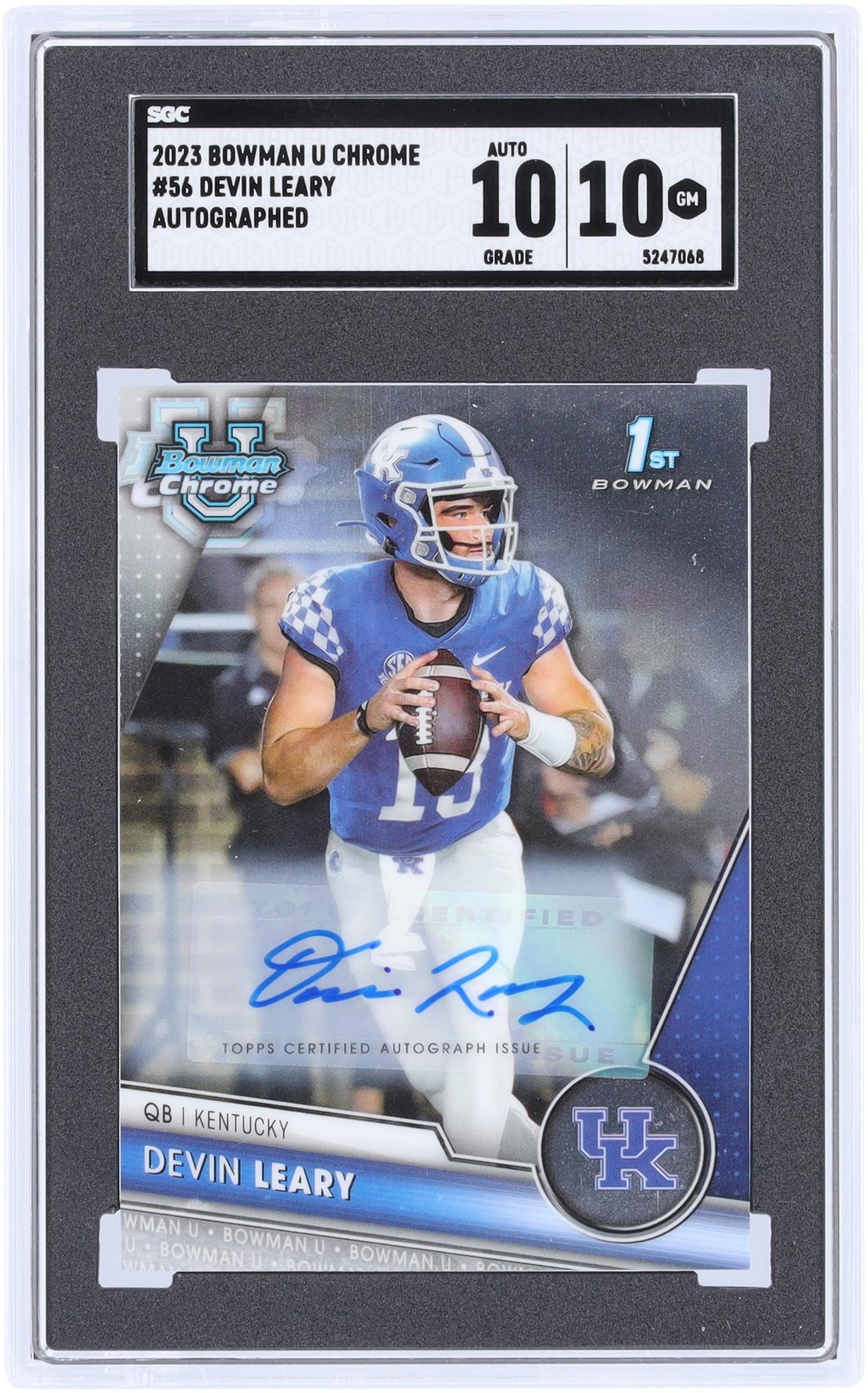 Devin Leary University of Kentucky Signed 2023 Bowman Chrome U 56 SGC ...