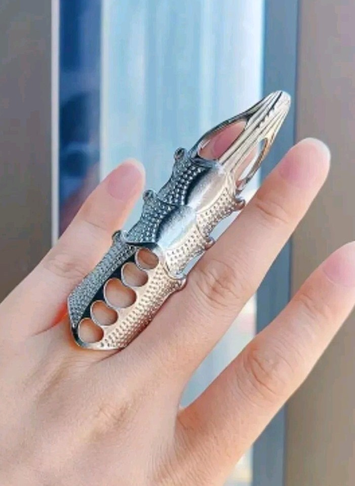 Jointed Full Finger Ring, Metal Costume Jewellery Punk Rock Goth Emo ...