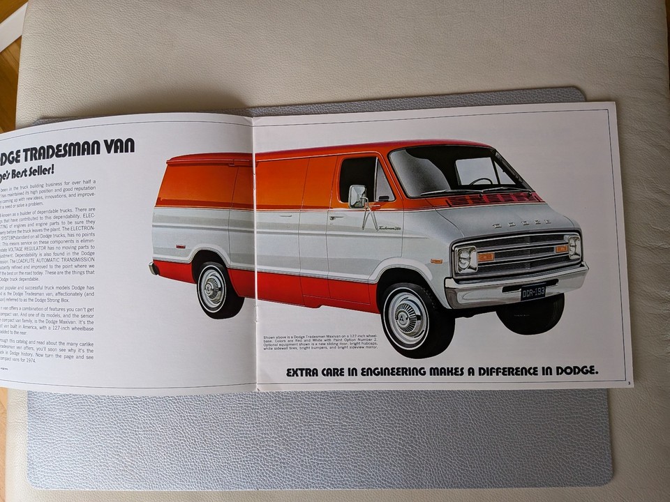 USA Prospekt Dodge Tradesman Vans u. Kary Van 8/1973, Mj. 1974 ...