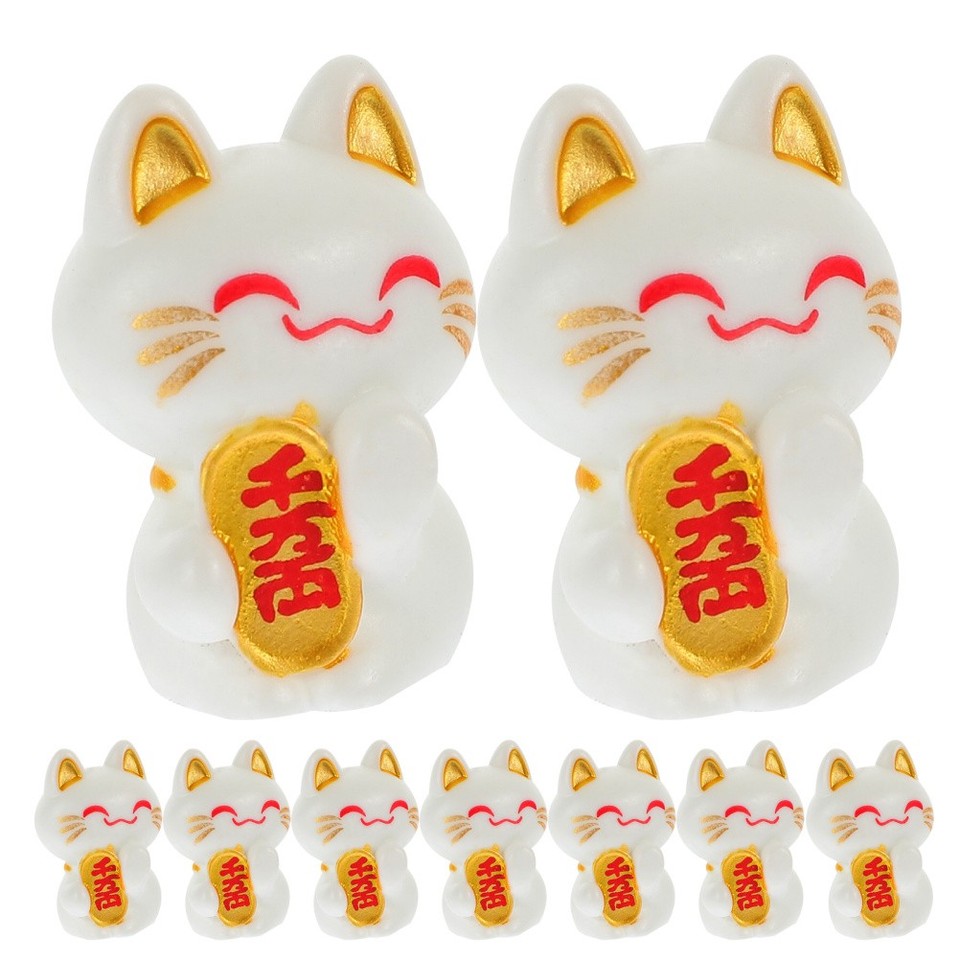 10pcs Tiny Luck Cat Ornament Miniature Fortune Cat Shaped Statue Scene ...
