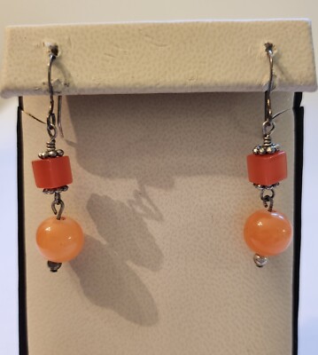 Orange Round & Square Bead Sterling Silver Dangle Earrings | eBay