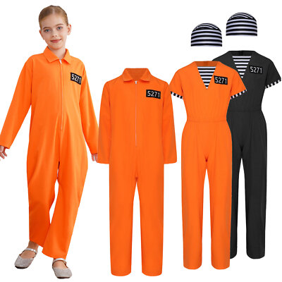Kids Prisoner Costume Cosplay Prisoner Jumpsuit Jailbird Inmate Prison ...