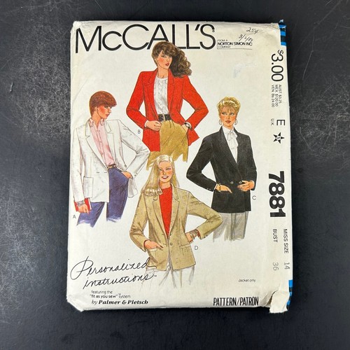 McCalls 7881 Misses Lined or Unlined Jacket Uncut Size 14 Bust 36" c ...