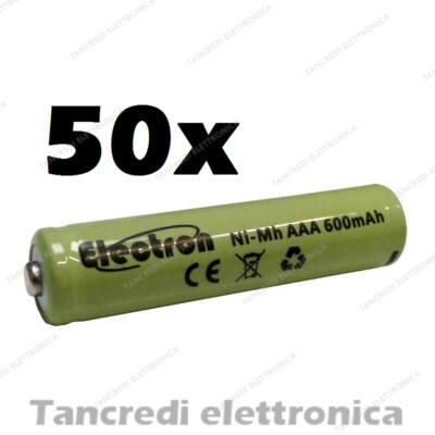 50x batteria Ni-Mh AAA mini stilo ricaricabile 600 mAh 1,2V telefoni ...