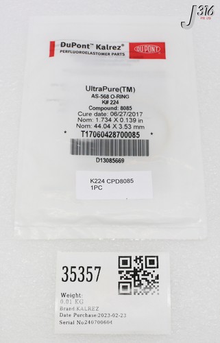 35357 KALREZ O-RING K# 224, NOM: 44.04 X 3.53MM, COMPOUND 8085 (NEW) AS ...