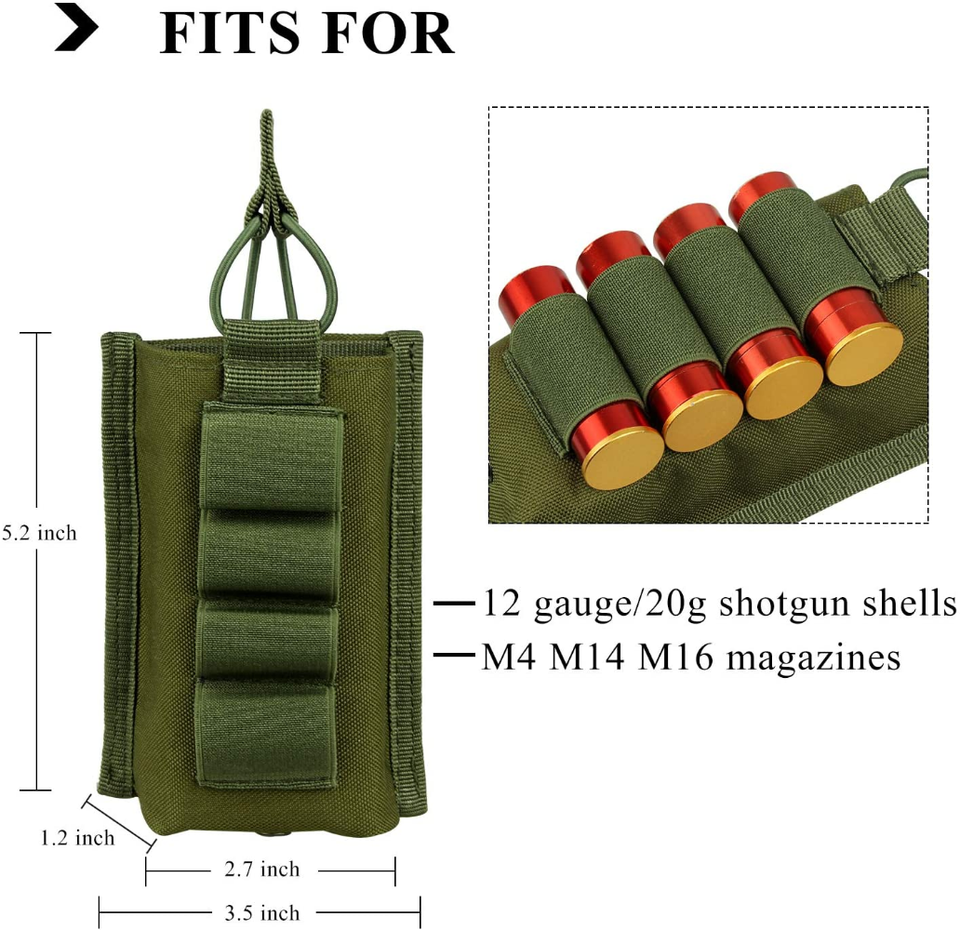 Tactical Molle Rifle Magazine Pouch 4 Rounds 12GA Shotgun Shell Holder ...