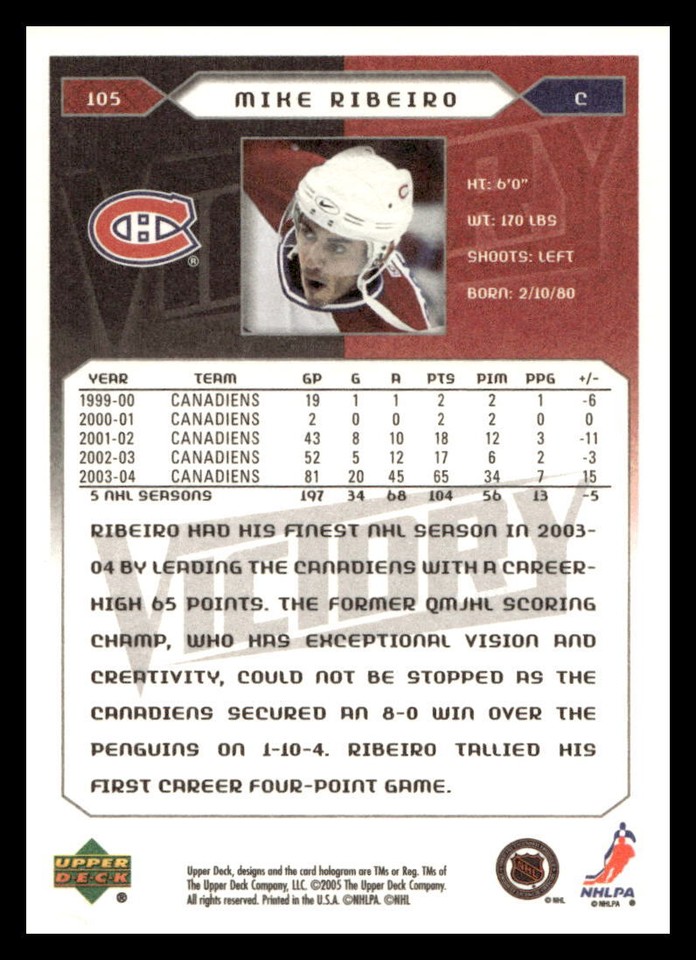 2005 Upper Deck Victory #105 Mike Ribeiro Montreal Canadiens | eBay