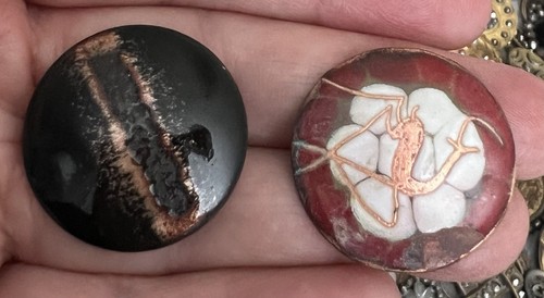 Antique Unusual Set of 2 Enamel Copper Buttons | eBay