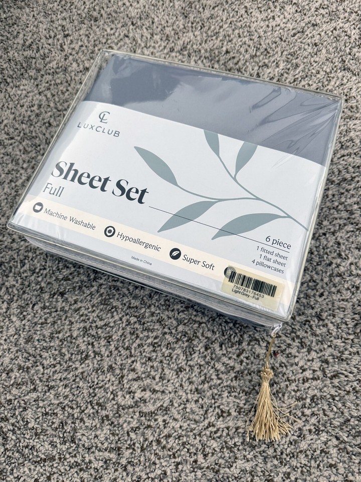 LuxClub 6 PC Sheet Set Sheets Deep Pockets 18" Eco Friendly - FULL Size ...
