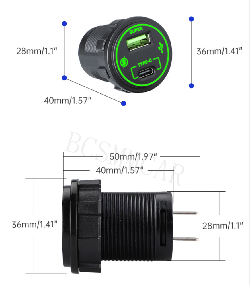 USB Phone Charge Socket For Car Motorcycles Fast Charging Type C ...