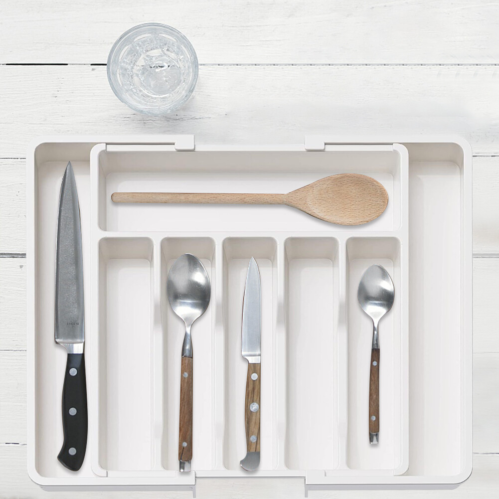 Adjustable Flatware Tableware Organizer with Dividers Cutlery Tray for ...