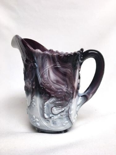 Vintage IMPERIAL Purple Swirl Slag Glass Pitcher Windmill Design Mint 6 ...