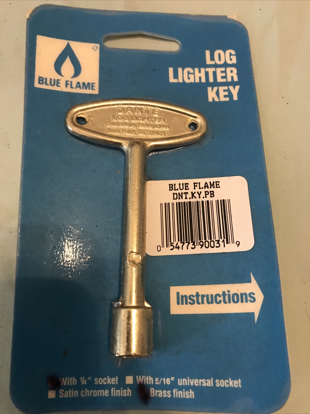 Vintage - Blue Flame Log Lighter Key - 1/4" Socket Brass Finish - New ...