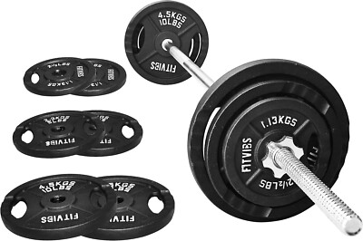 45 LB Cast Iron Standard Weight Set with 5 FT Standard Barbell Star ...