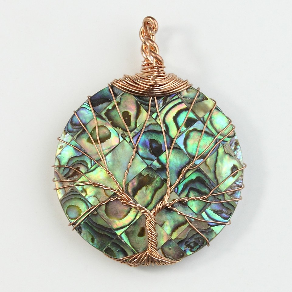BAYUEBA Natural Paua Abalone Shell Tree of Life Pendant For Necklace ...