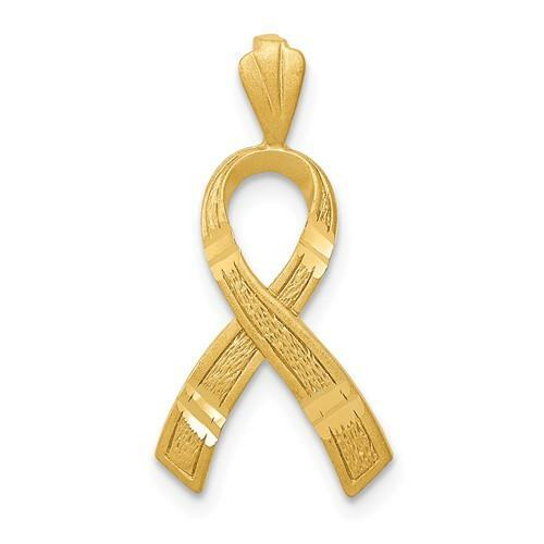 14k Yellow Gold Diamond Cut Breast Cancer Awareness CP Ribbon Charm ...