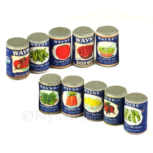 Set Of 10 Assorted Dolls House Miniature Wayne Brand Cans (1930s) | eBay
