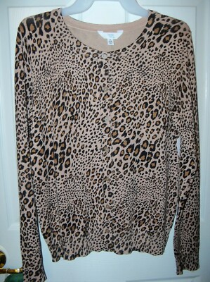 Time And True Leopard Print Button Front Cardigan Sweater Womens 4 / 6 ...
