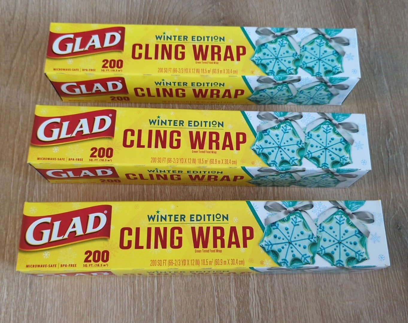 5X GLAD Winter Edition GREEN CLING WRAP Plastic Food Sealing snowflake ...