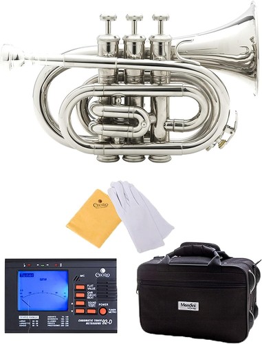 Mendini MPT-N+92D Brass Bb Pocket Trumpet, Tuner, Case & Mouthpiece ...