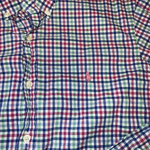 Ralph Lauren Polo Shirt Mens L Blue Green Red Checkered Long Sleeve ...