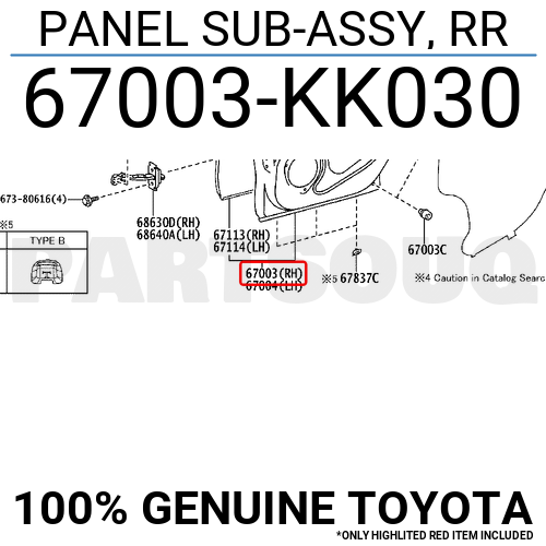 67003KK030 Genuine Toyota Panel Sub-assy RR 67003-kk030 for sale online ...
