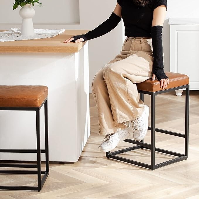 SET of 2 Counter Height Bar Stools Brown 24 inch Bar Height Stools | eBay