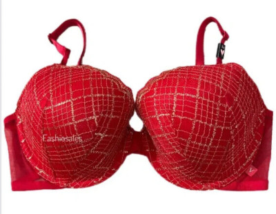 Victorias Secret Lightly Lined Metallic Lace Bra Red With Gold New | eBay