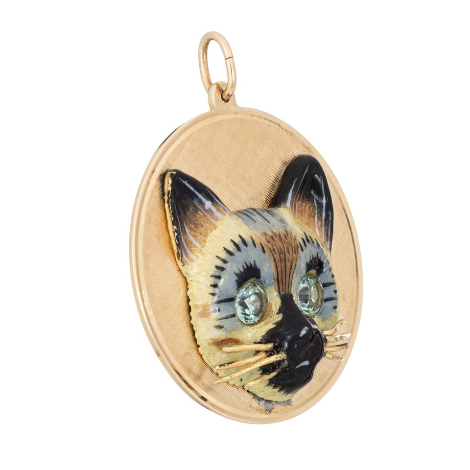 60s Vintage Siamese Cat Medallion Pendant 14k Yellow Gold Vintage ...