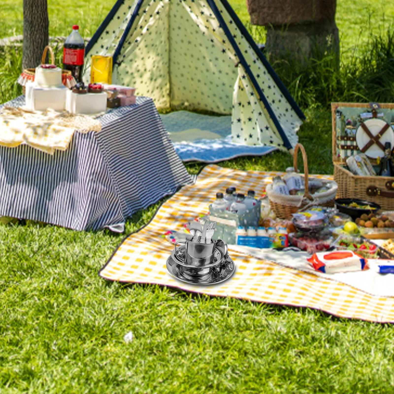 Camping Tableware Set Stainless Steel Kitchen Set Plate Cup Bowl ...