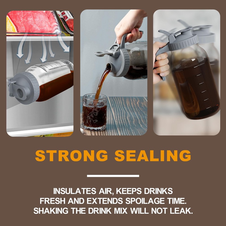 Cold Brew Coffee Maker Jar - 64oz Thick Glass Multipurpose Mason ...