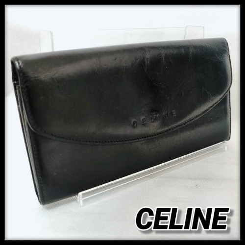 CELINE Long Wallet Antique Long Grip Black Leather | eBay