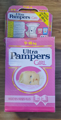 Vintage 80s Pampers diapers EMPTY BOX ULTRA-GIRL for 44 nappies ONLY ...