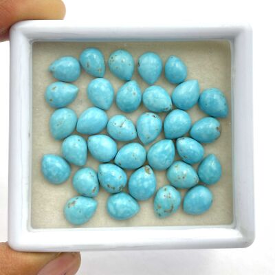 Natural Arizona Turquoise Pear Cabochon Loose Gemstone Lot 32 Pcs 7*9 ...