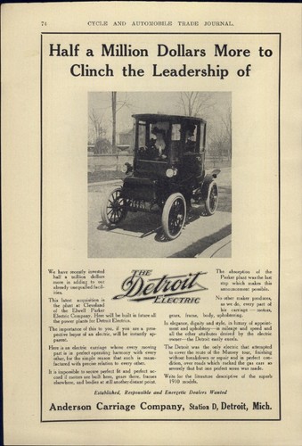1909 PAPER AD CAR AUTO Detroit Electric Carriage Automobile Middleby ...