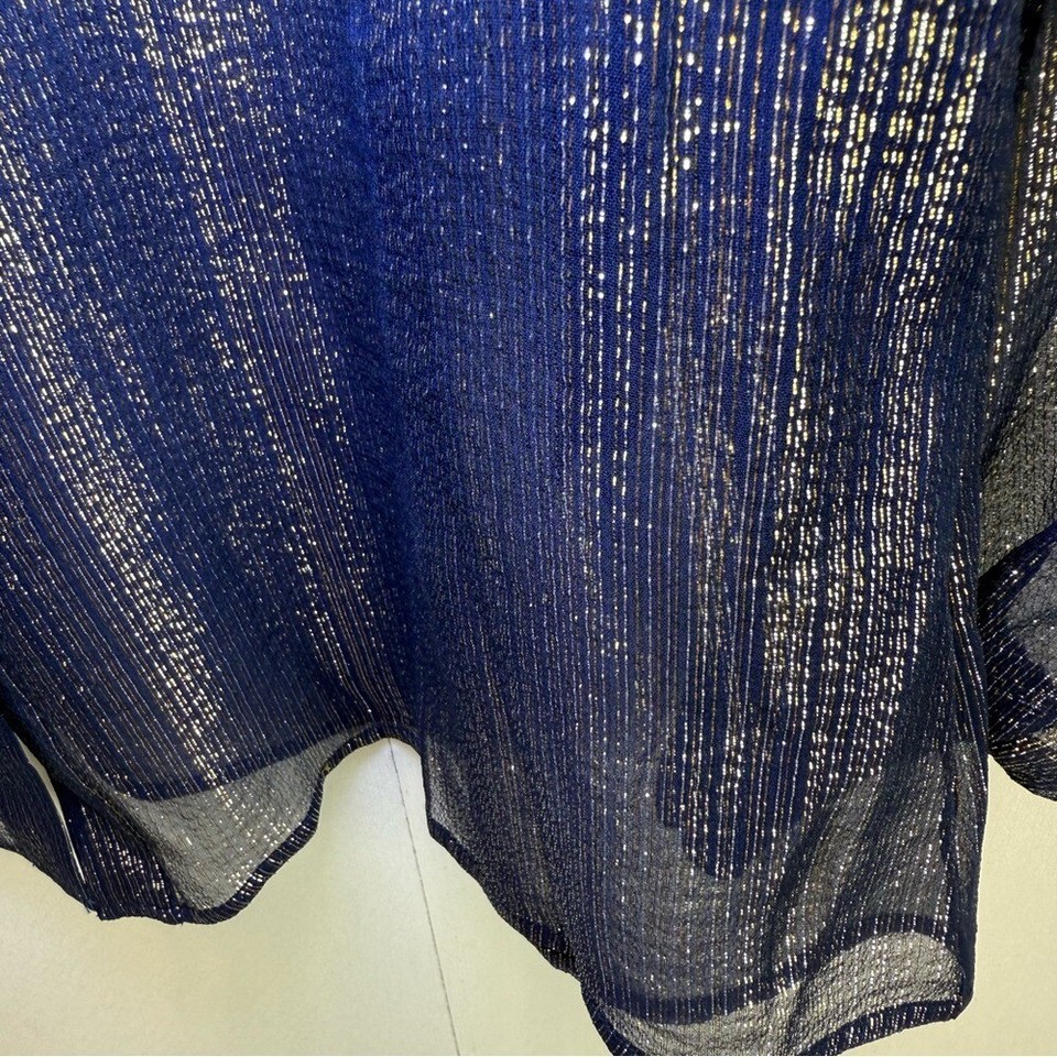 MAJE Luit Marine Metallic Sheer Blouse Tie Neck Blue Size 1 Silk Blend ...