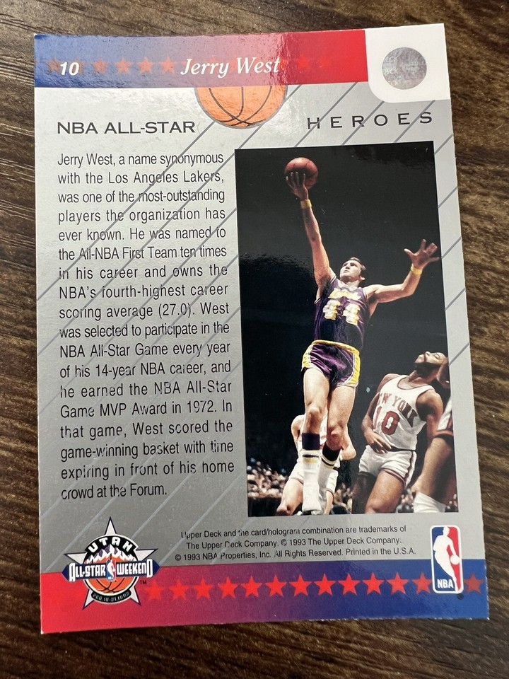 JERRY WEST, RARE ! 1992-1993 UPPER DECK "NBA ALL STAR HEROES" CARD | eBay