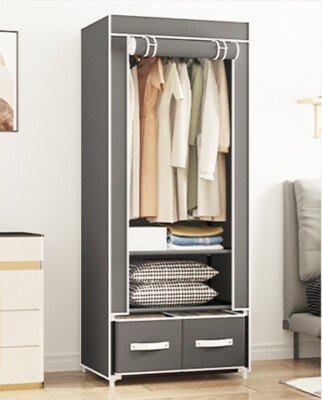 Single Fabric Canvas Wardrobe Hanging Rail Shelving Clothes Storage ...