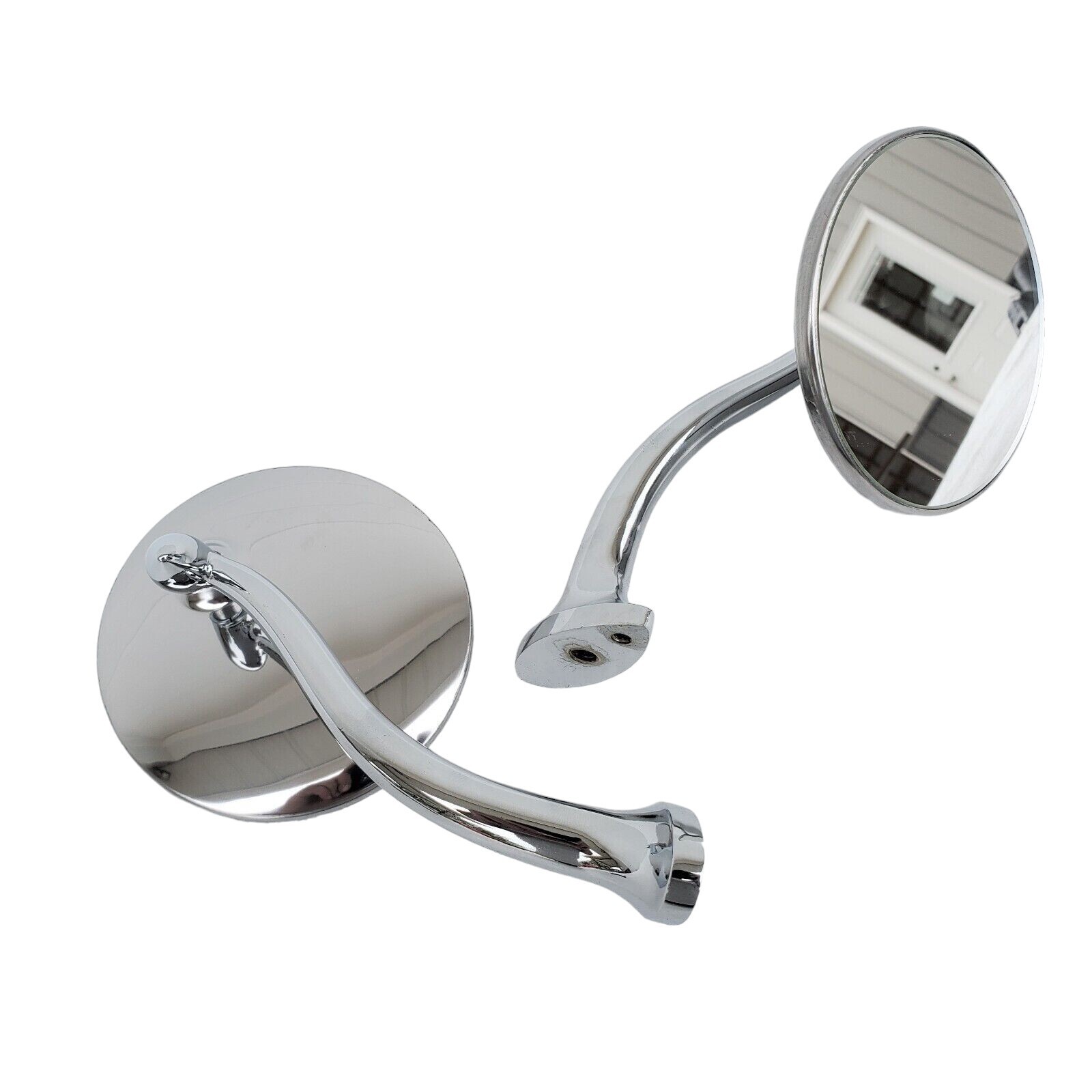 4" Stainless Chrome Swan Neck Side Round Side Mirrors | Universal ...