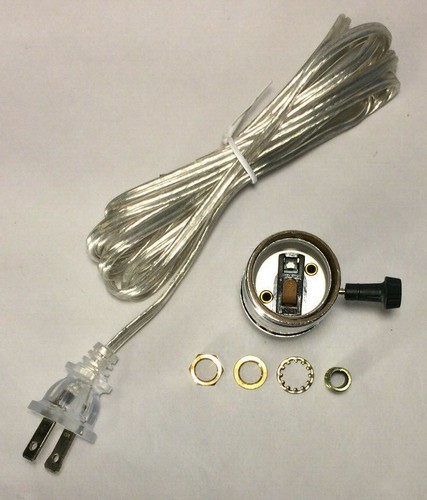 Vintage Table Lamp Rewiring Kit w/ Nickel Plated 3-Way Socket, Clear ...