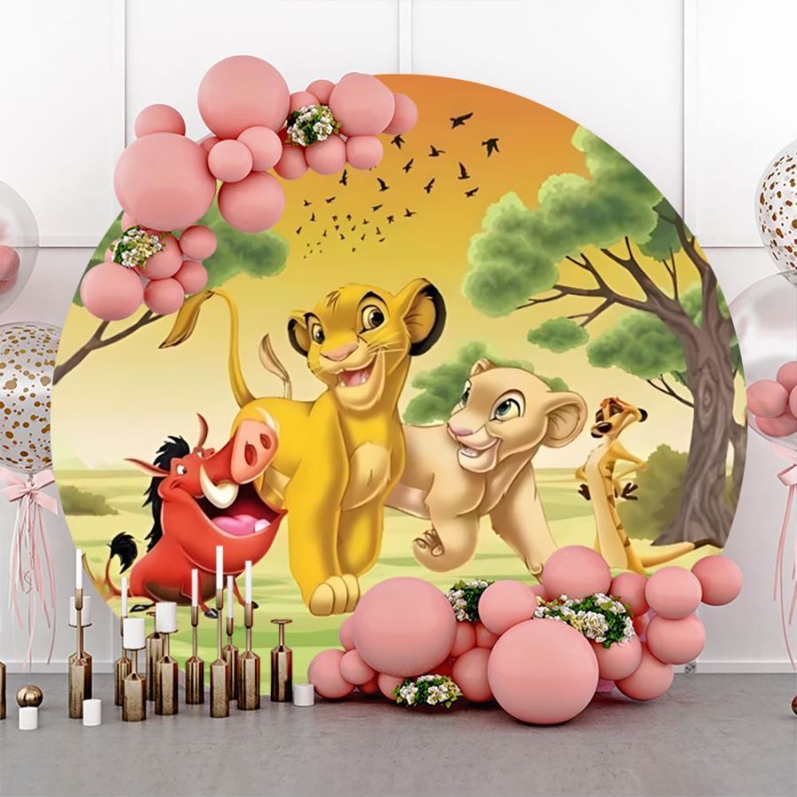 Round Lion King Backdrop Kids Simba Happy Birthday Party Photo ...
