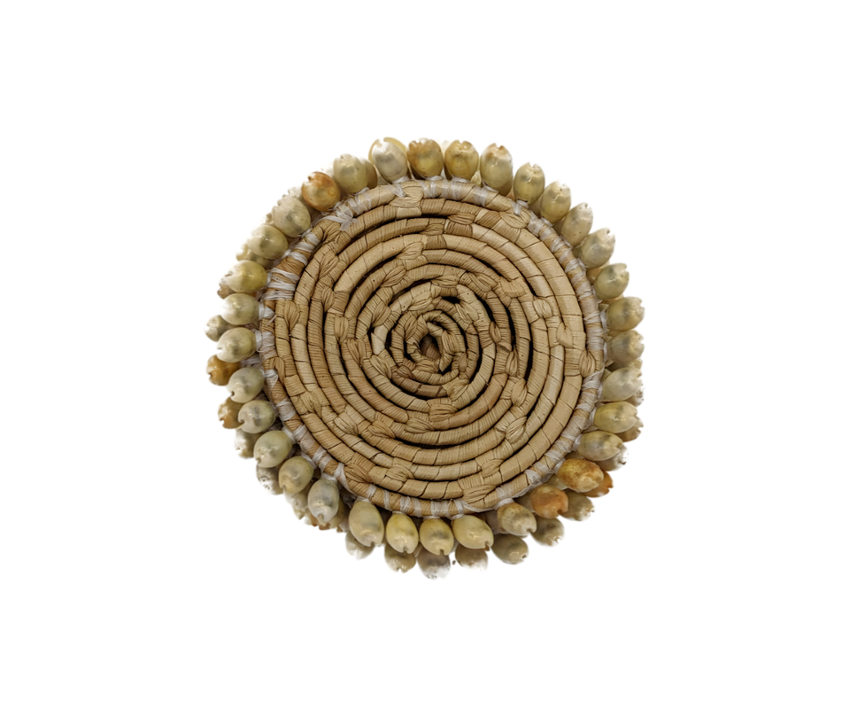 Handmade Cowrie Shell Coaster Set of 6 w/ Holder Beach Coastal Boho ...