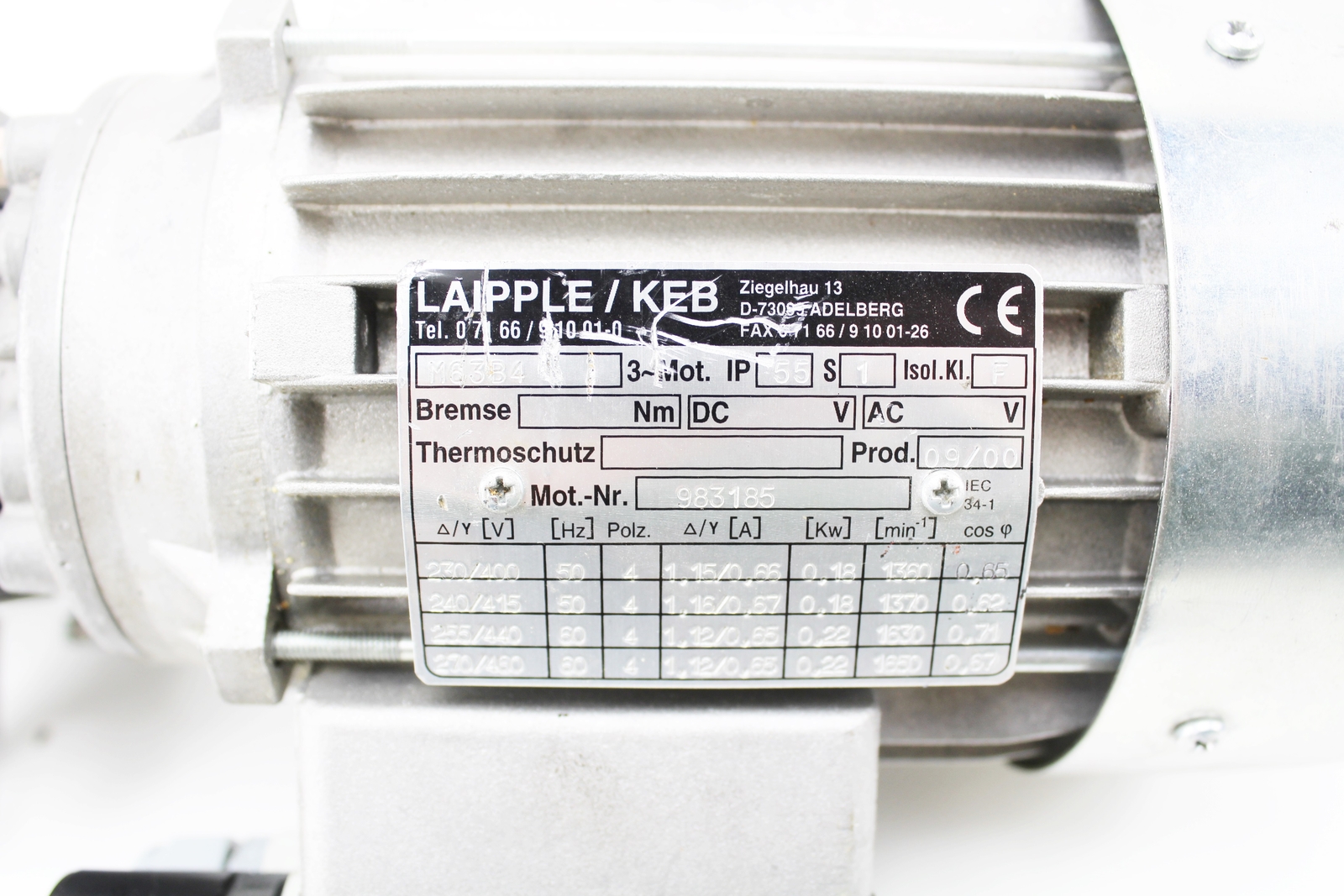 LAIPPLE / KEB M63B4 Getriebemotor LAIPPLE / KEB NMS40 Getriebe 0,18kW ...