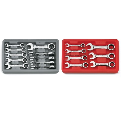 Gearwrench 10 Piece Metric + 7 Piece SAE Stubby Ratcheting Wrench Sets ...