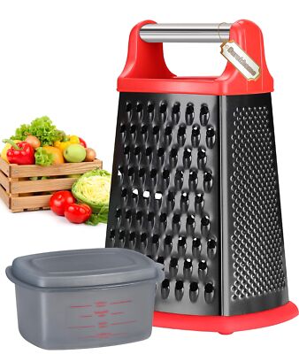 Stainless Steel Cheese Grater 4-Side Red Black Container Vegetable | eBay