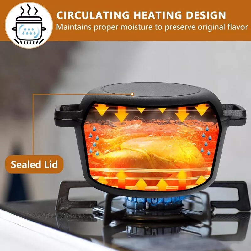 Cast Iron Casserole Pot Pan Cooking Camping Stew Dutch Oven Stockpot ...